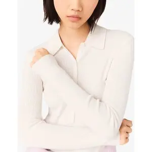 Maje Ribbed Wool And Silk Jumper - Ecru