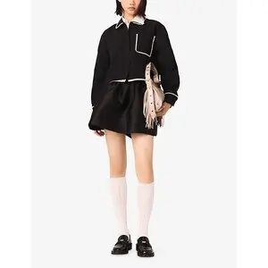 Maje Cropped Embroidered-trim Woven Shirt