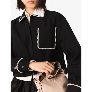 Maje Cropped Embroidered-trim Woven Shirt