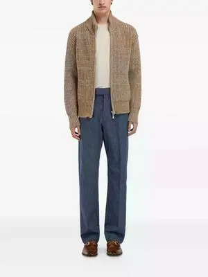 FERRAGAMO High Neck Rib Knit Cardigan - Brown