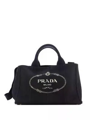 Prada Canapa Convertible Canvas Medium Tote Bag - Black