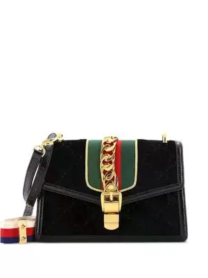 Gucci Sylvie Small Gg Velvet Shoulder Bag - Black