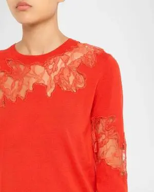 JASON WU Lace-inset Merino Wool Sweater - Papaya