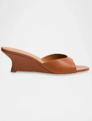 Staud Brigitte Leather Wedge Mules Tabac