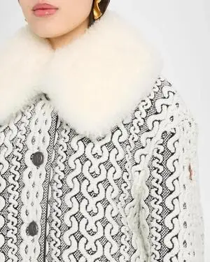 Moncler Beille Detachable Shearling Collar Bomber Jacket - White/black