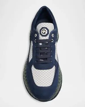 Stefano Ricci Suede And Technical Fabric Sneakers - Blue/grey