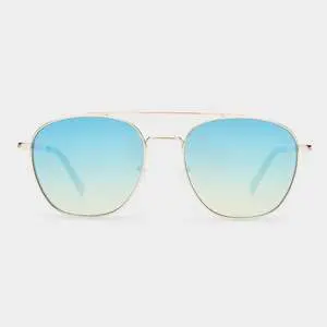 Le Specs Metaphor Mirror Aviator Sunglasses - Gold Blue Silver