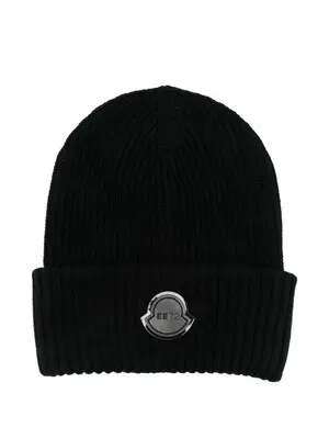 Moncler Logo Wool Beanie - Black