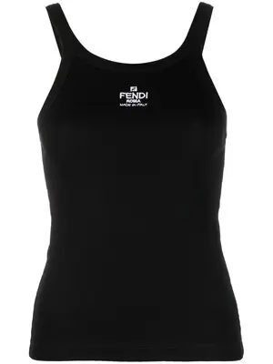 Fendi Logo Cotton Tank Top - Black
