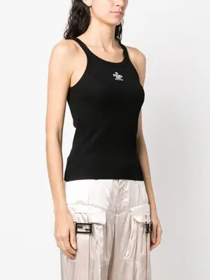 Fendi Logo Cotton Tank Top - Black