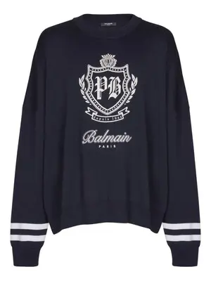 Balmain Wool Sweater With Logo - Blue