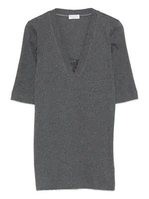 Brunello Cucinelli Cotton V-necked Sweater - Grey