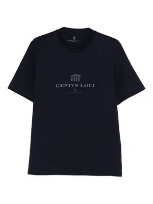Brunello Cucinelli Logo Cotton T-shirt - Blue