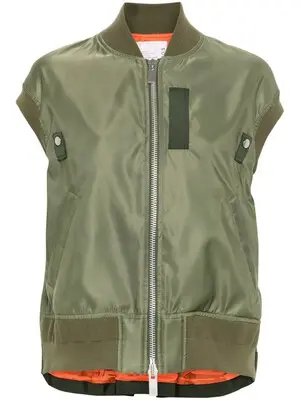 Sacai Nylon Twill Zip-up Vest - Green
