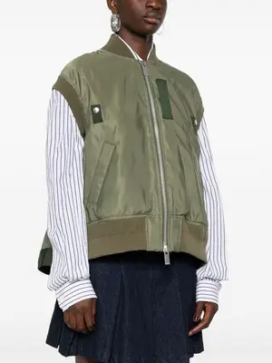 Sacai Nylon Twill Zip-up Vest - Green