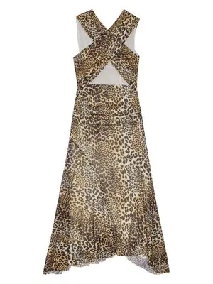 GANNI Leopard Print Midi Dress - Multi