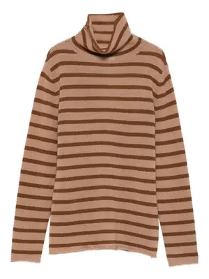 BEYOU Striped Cashmere Turtleneck Sweater