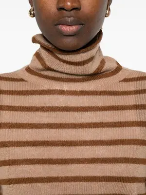 BEYOU Striped Cashmere Turtleneck Sweater
