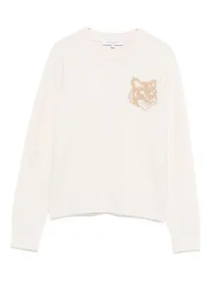 Maison Kitsuné Fox Head Wool Crewneck Jumper - Beige