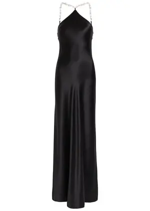 Staud Cadence Faux Pearl-embellished Satin Maxi Dress - Black