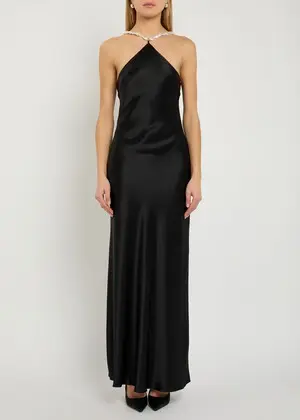 Staud Cadence Faux Pearl-embellished Satin Maxi Dress - Black
