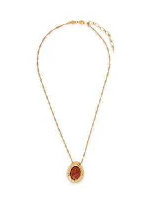 Anni Lu Gold-plated Necklace With Jasper Stone And Pearl Charm - Red