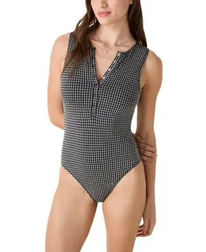 ANDIE Malibu High Neck One Piece - Black Houndstooth