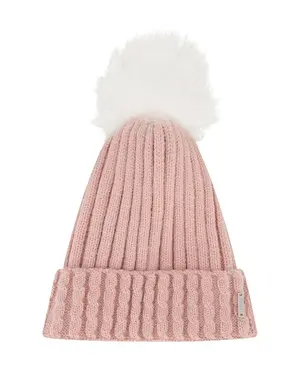 Gorski Knit Beanie With Toscana Lamb Pompom - Light Pink/white