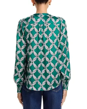 T Tahari Long Sleeve Split Neck Blouse With Smocked Cuffs