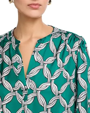 T Tahari Long Sleeve Split Neck Blouse With Smocked Cuffs