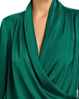 T Tahari Long Sleeved Wrap Bodice Blouse - Green Leaf