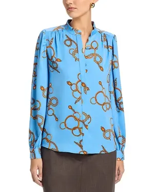 T Tahari Long Sleeve Button Down Blouse - Golden Bracelet Light Blue