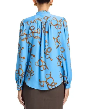 T Tahari Long Sleeve Button Down Blouse - Golden Bracelet Light Blue