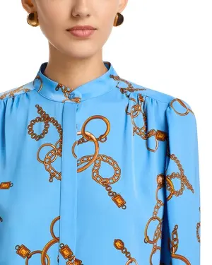 T Tahari Long Sleeve Button Down Blouse - Golden Bracelet Light Blue