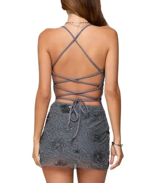 EDIKTED Kandy Backless Beaded Mini Dress