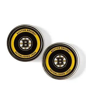 UNCOMMON GOODS Nhl Puck Shaped Glass Coaster, Set Of 2 - Boston Bruins