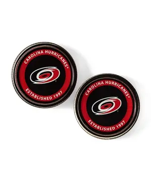 UNCOMMON GOODS Nhl Puck Shaped Glass Coaster, Set Of 2 - Carolina Hurricanes