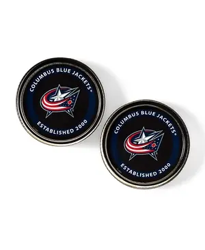 UNCOMMON GOODS Nhl Puck Shaped Glass Coaster, Set Of 2 - Columbus Blue Jackets