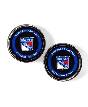 UNCOMMON GOODS Nhl Puck Shaped Glass Coaster, Set Of 2 - New York Rangers