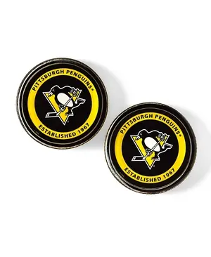 UNCOMMON GOODS Nhl Puck Shaped Glass Coaster, Set Of 2 - Pittsburgh Penguins