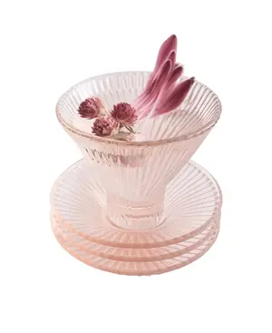 THE COLLECTIVE HOME Pressed Pink Glass Small Plates Set Of 6