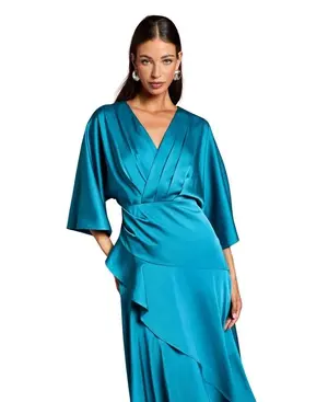 Coast Satin Crepe Ruffle Wrap Midi Dress