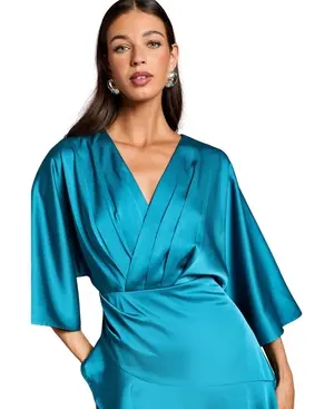 Coast Satin Crepe Ruffle Wrap Midi Dress