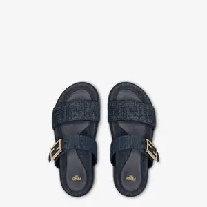 Fendi Ff Baguette Denim Slides