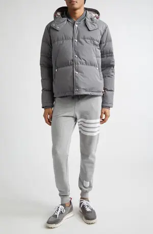 Thom Browne Down Bomber Puffer Jacket With Removable Hood