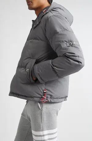 Thom Browne Down Bomber Puffer Jacket With Removable Hood
