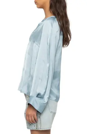 Zadig&Voltaire Torny Satin Split Neck Top - Sky