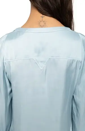 Zadig&Voltaire Torny Satin Split Neck Top - Sky