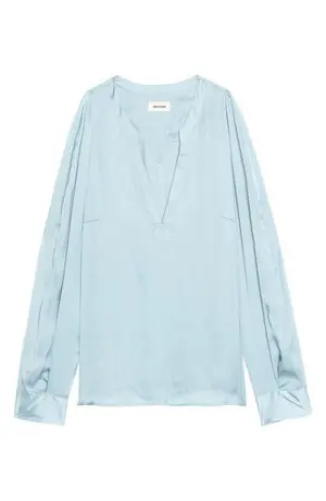Zadig&Voltaire Torny Satin Split Neck Top - Sky