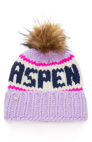Lele Sadoughi Aspen Pompom Merino Wool Beanie - Lavender Multi